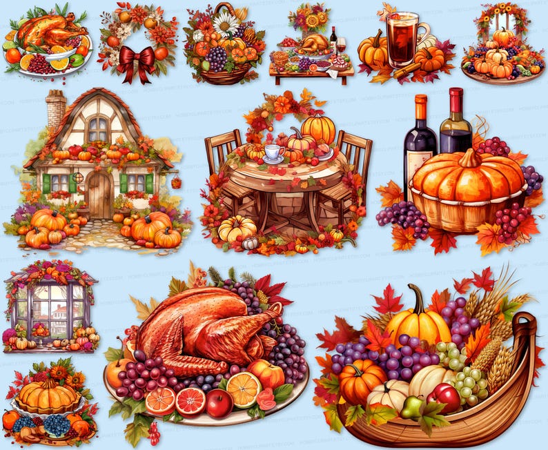 Thanksgiving Clipart Bundle: Watercolor Fall Illustrations (PNG, SVG ...