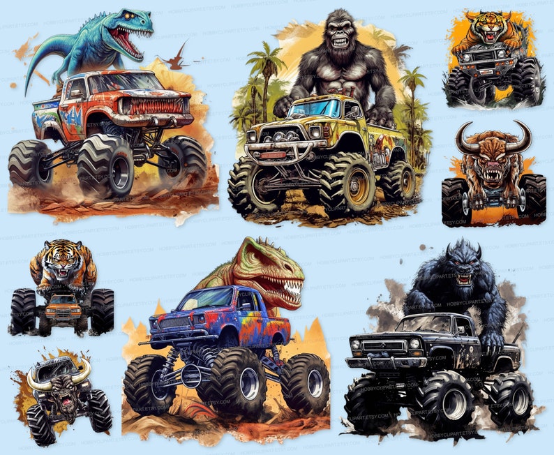 Watercolor Monster Truck Clipart Set: PNG SVG Illustration (digital ...