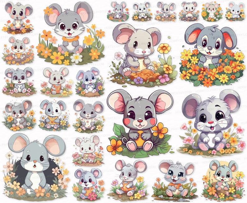 Cute Mouse PNG SVG Clipart Set Mouse Clip Art Mouse Sublimation Digital ...