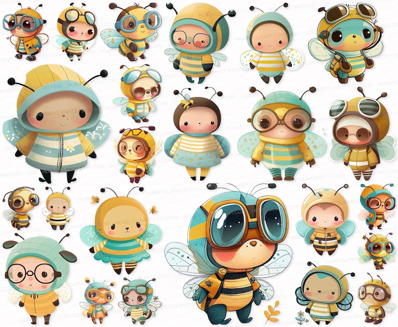 Cute Bee PNG SVG Clipart Pack Transparent Background Digital Download ...