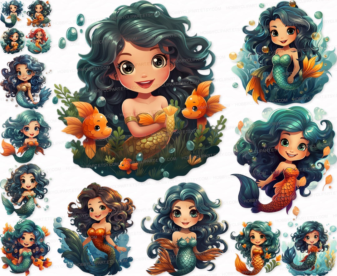 Mermaid Princess PNG SVG Clipart Pack Transparent Background Digital ...