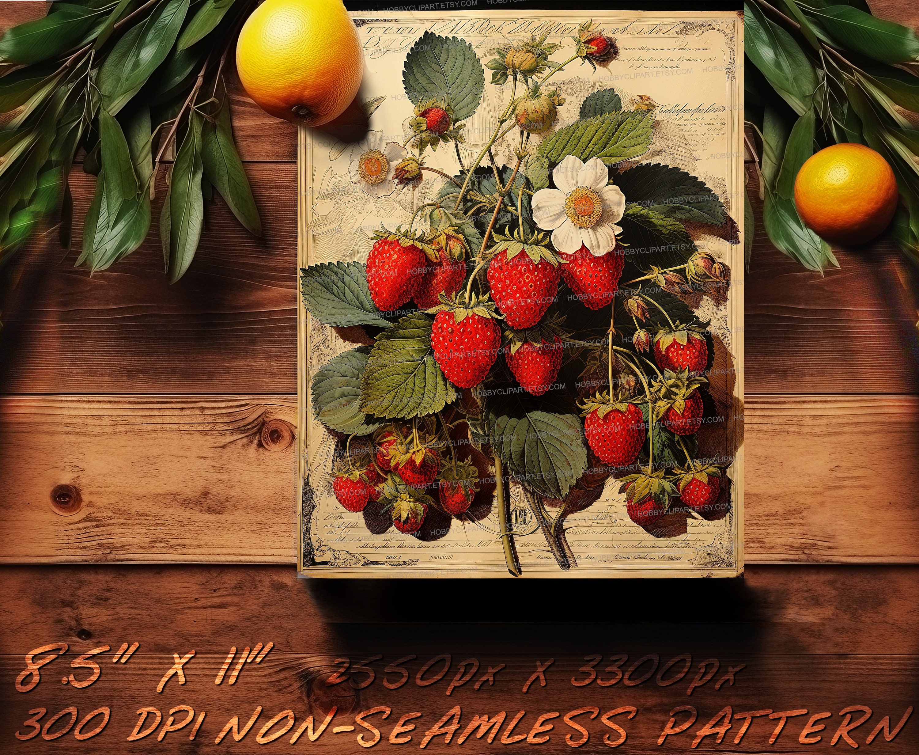 25 Vintage Strawberries Digital Paper Junk Journal Kit Scrapbook Papers ...