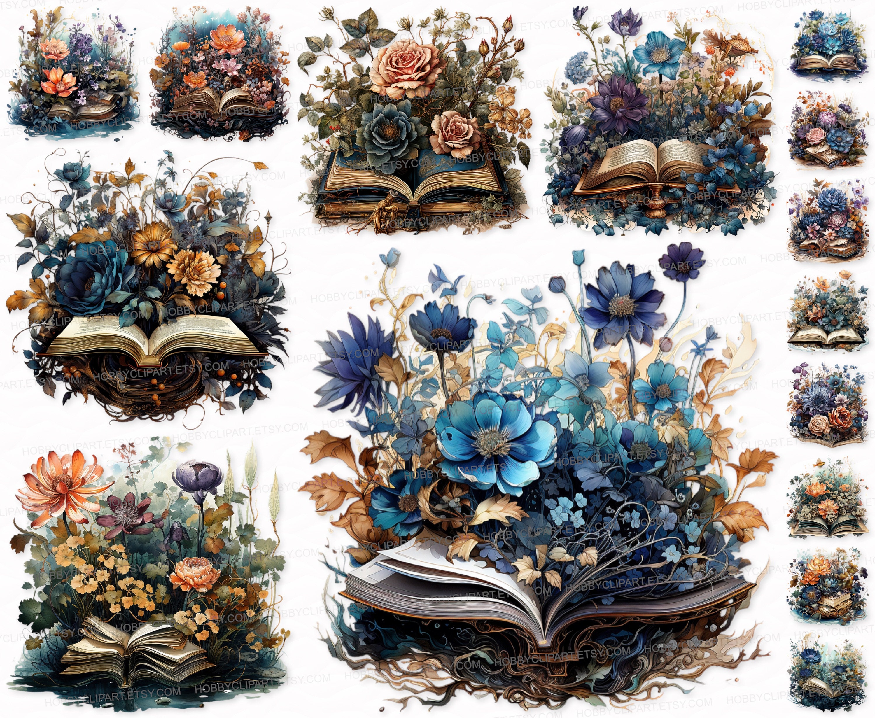 Flower Open Book PNG SVG Clipart Set Vintage Flower Book Clip - Etsy
