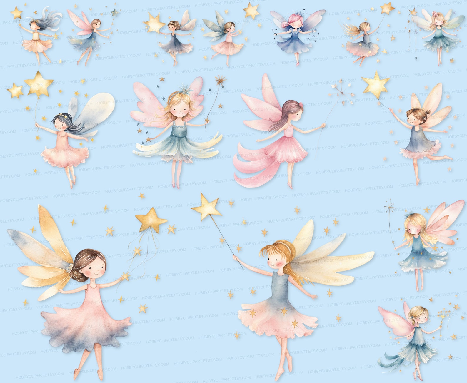 Fairy Clipart: Danish Pastel Watercolor Fairies (25 PNG, SVG) - Etsy