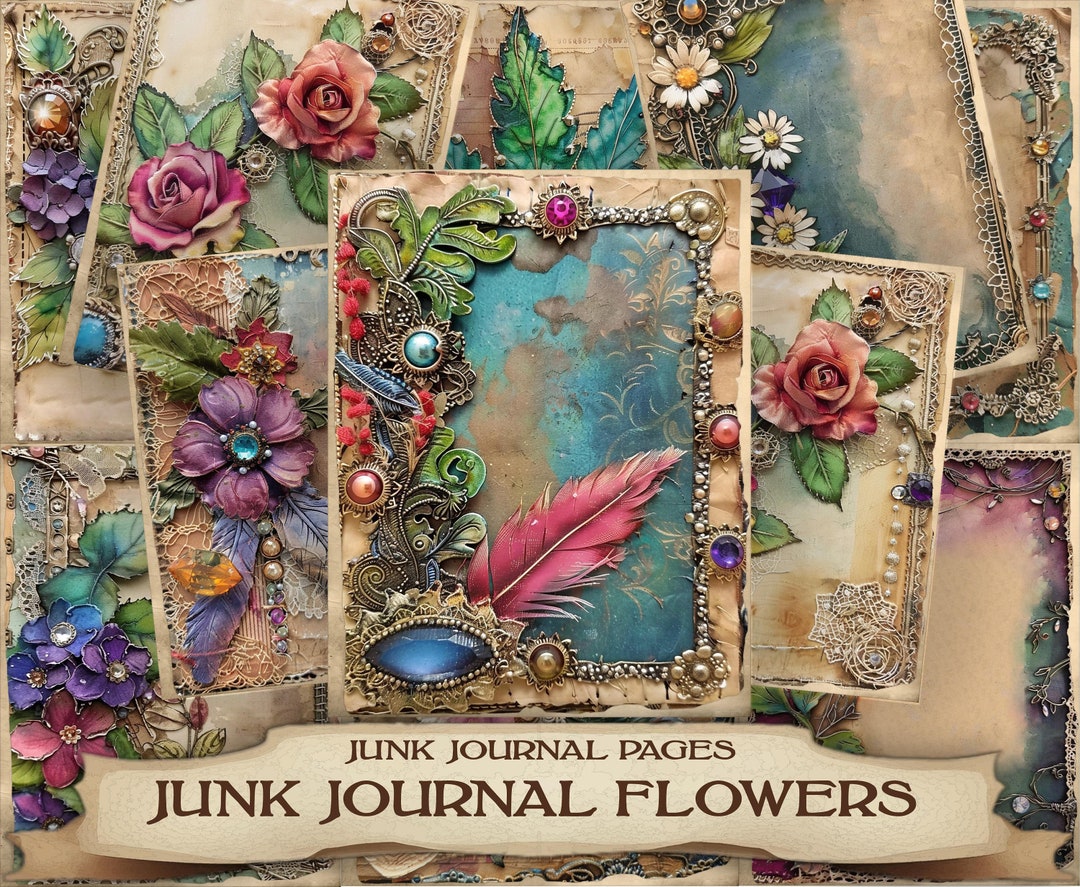 Vintage Flower Digital Junk Journal Pages 30 JPG PDF Scrapbooking Craft ...