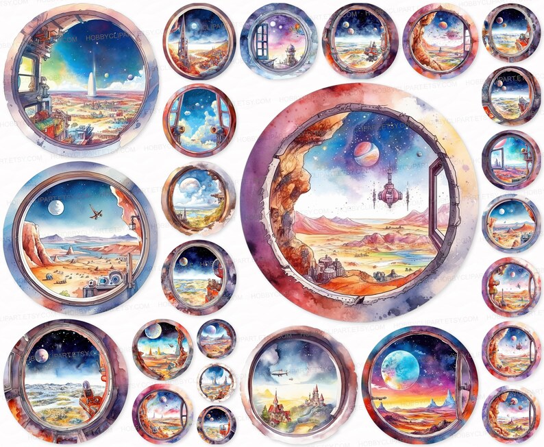 Space Window Watercolor Clipart Set: PNG SVG Digital Download - Etsy