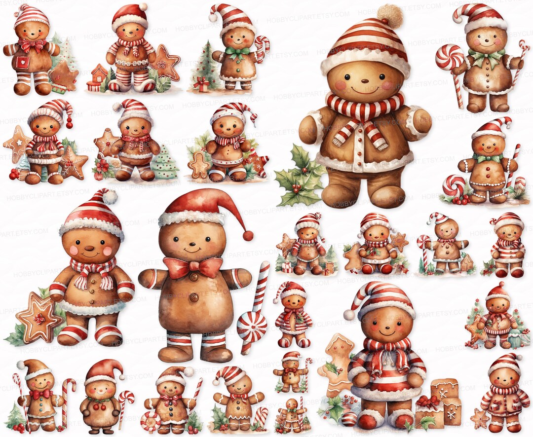 Christmas Gingerbread Clipart: 25 PNG & SVG Festive Graphics (digital ...