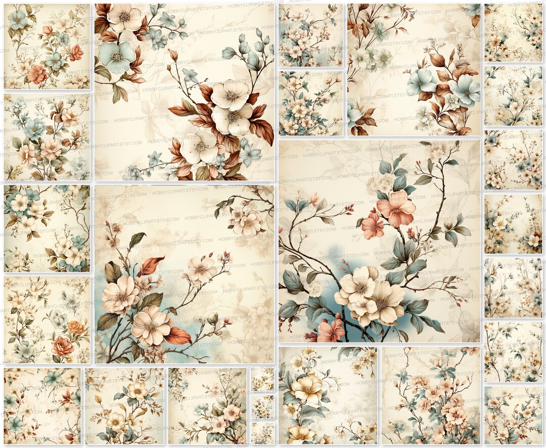 Vintage Wildflower Digital Paper Set: Floral Scrapbooking Pages ...