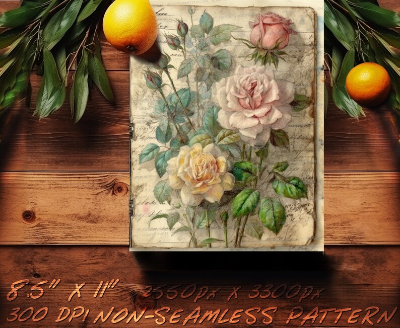 Watercolor Vintage Rose Digital Paper Set: Junk Journal Kit (digital ...