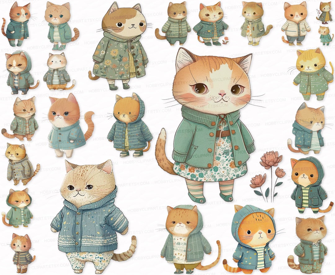 Cute Cat PNG SVG Clipart Pack Transparent Background Digital Download ...