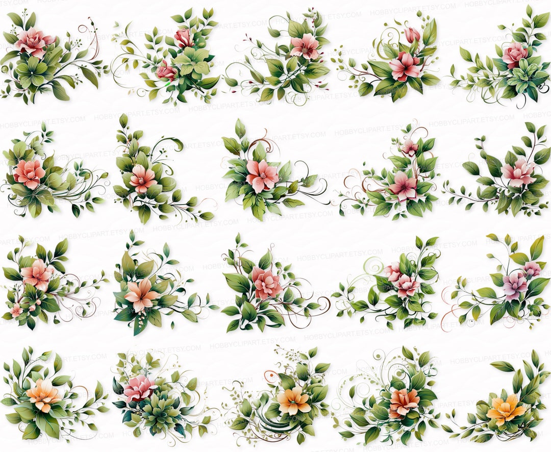 Corner Flower Border PNG SVG Watercolor Clipart Set Flower Stickers ...