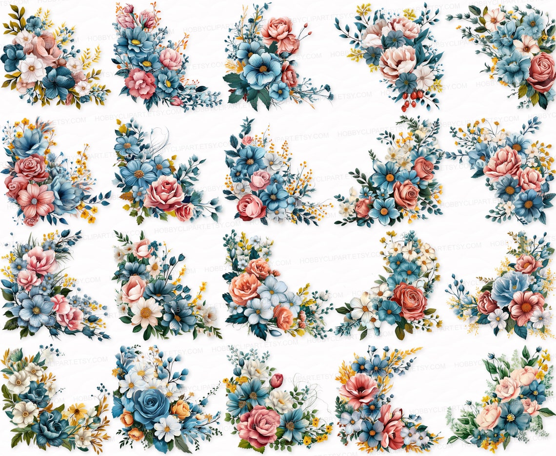 Corner Flower Border PNG SVG Watercolor Clipart Set Flower Stickers ...