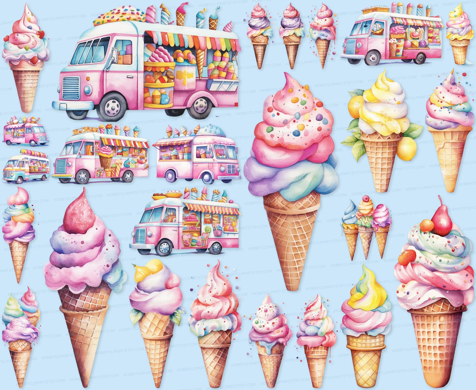 Watercolor Ice Cream Clipart Set: PNG, SVG (digital Download) - Etsy