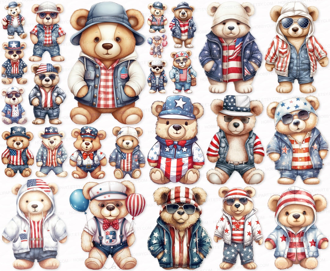 Patriotic Teddy Bear Clipart Set Patriotic Clip Art Teddy Bear ...