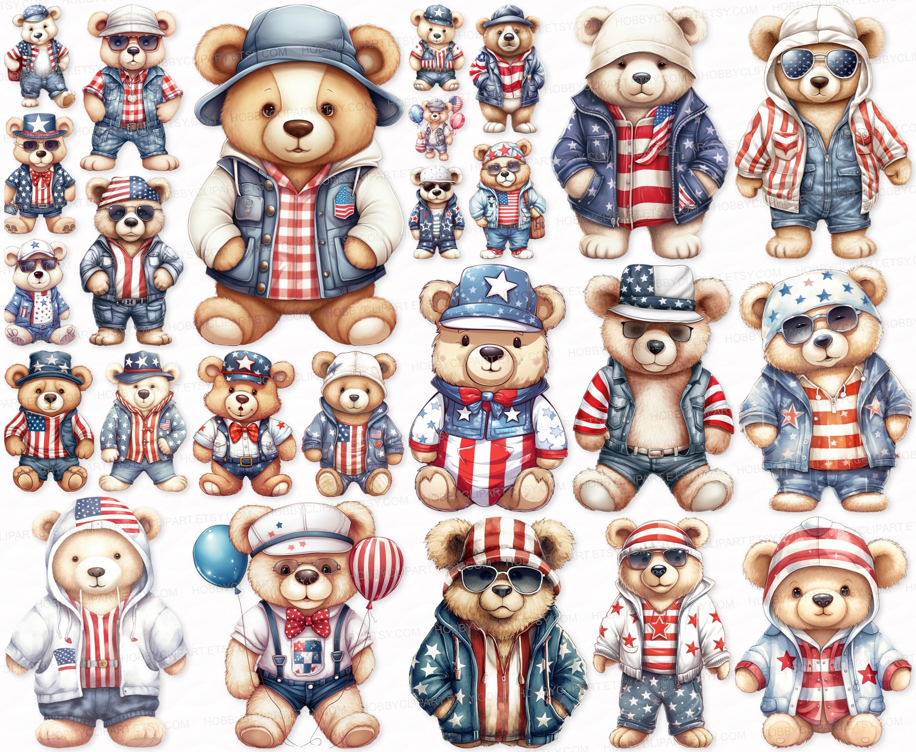Patriotic Teddy Bear Clipart Set Patriotic Clip Art Teddy Bear ...