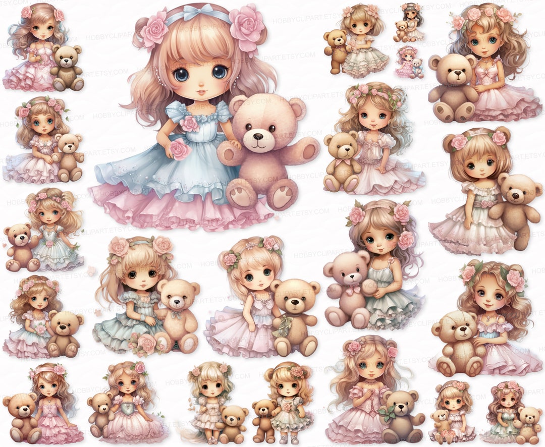 22 PNG Cute Doll Clipart Set Transparent Background Digital - Etsy