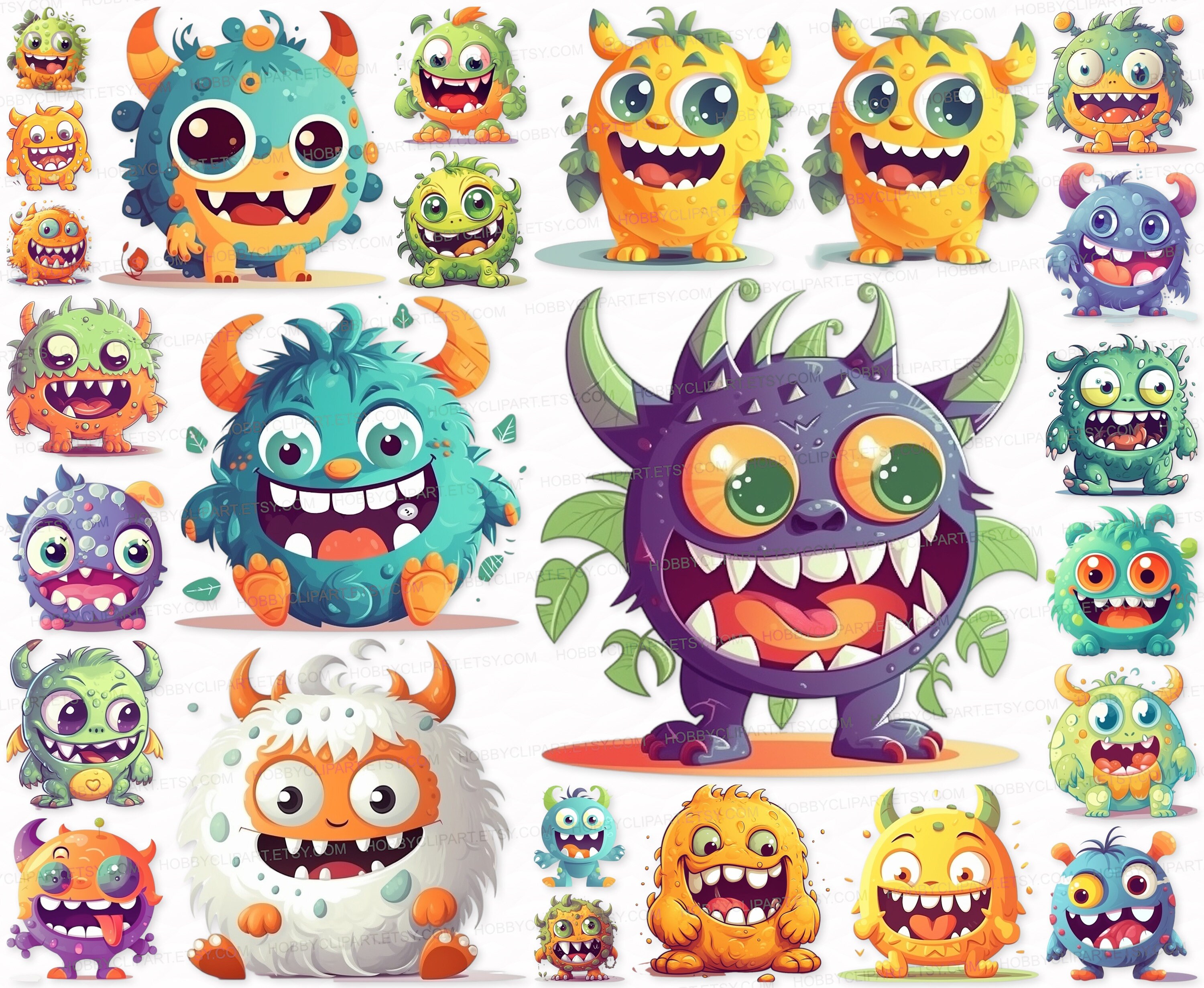 Little Fabulous Monster PNG SVG Clipart Set Cute Monster Clip Art ...