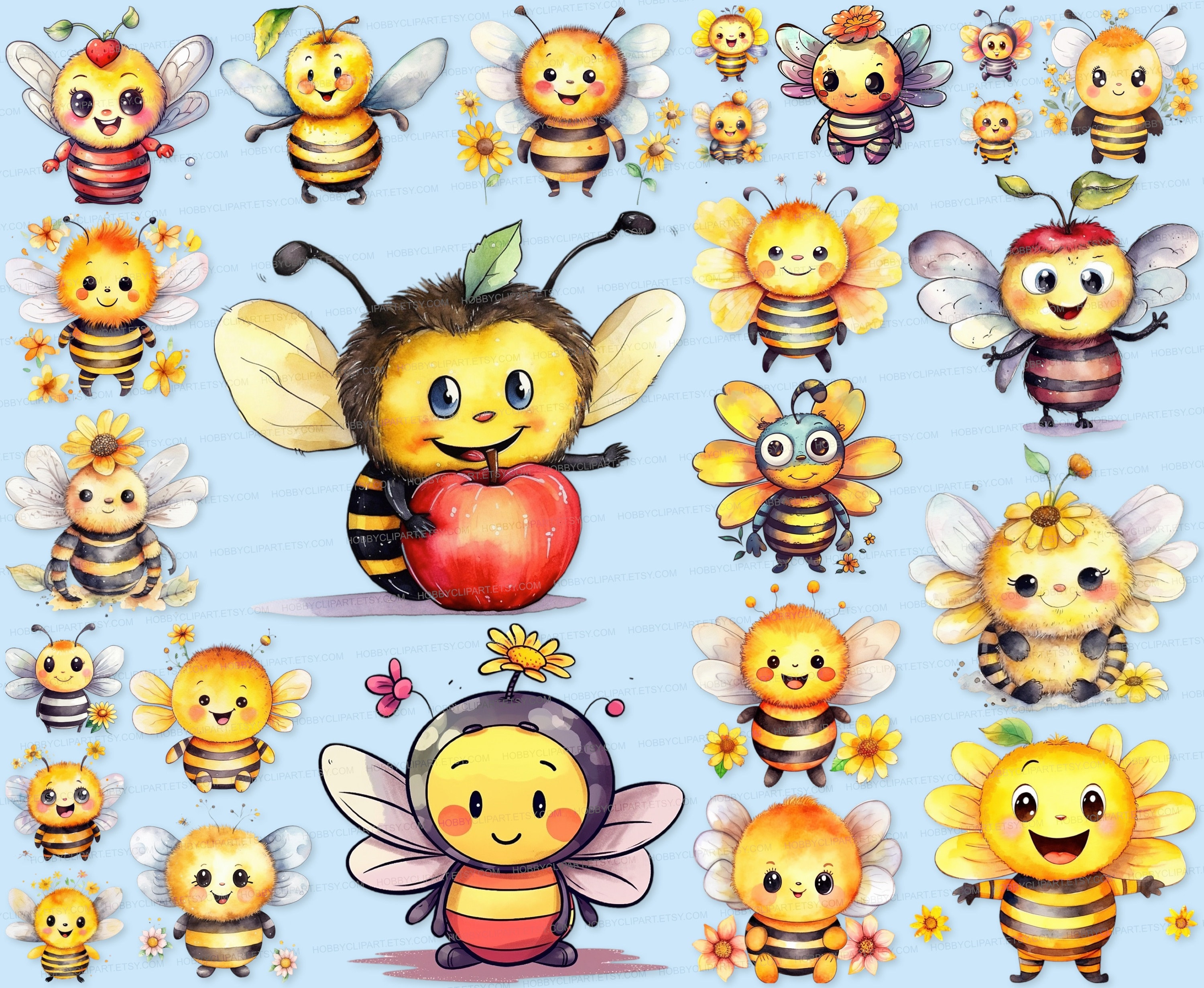 Baby Bee PNG SVG Watercolor 40 PNG Clipart Baby Bee Clip Art ...