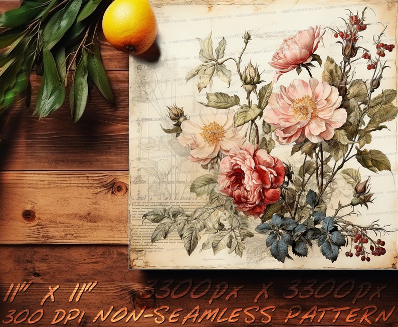 Watercolor Vintage Rose Digital Paper Set: Junk Journal Kit (digital ...