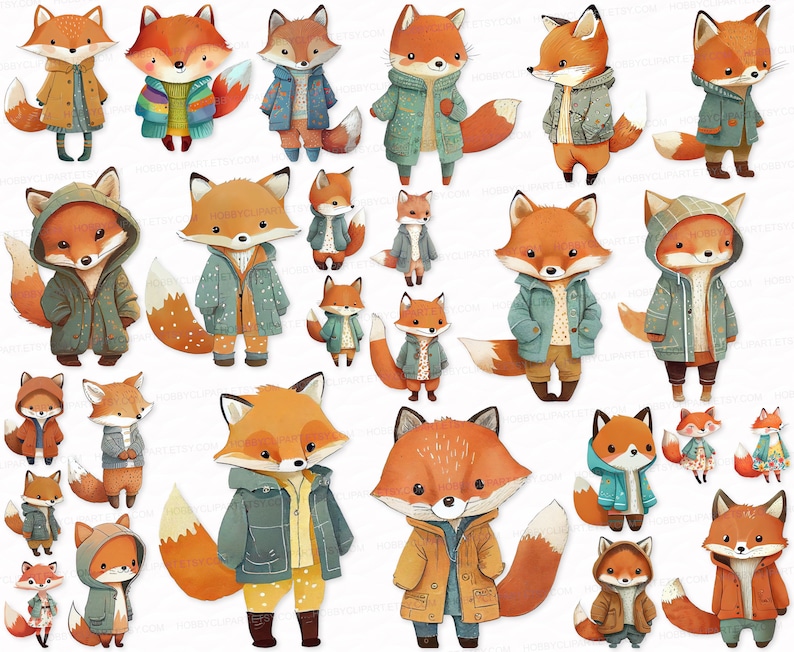 Cute Fox PNG SVG Clipart Pack Transparent Background Digital Download ...