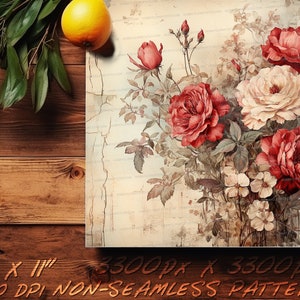 Watercolor Vintage Rose Digital Paper Set: Junk Journal Kit (digital ...