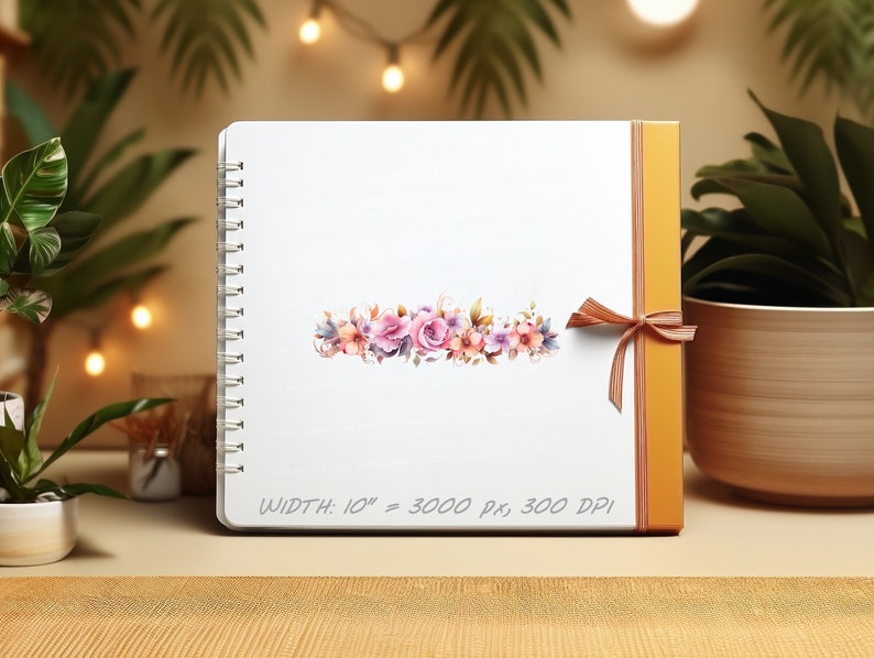 Horizontal Flower Border PNG SVG Watercolor Clipart Set Digital ...