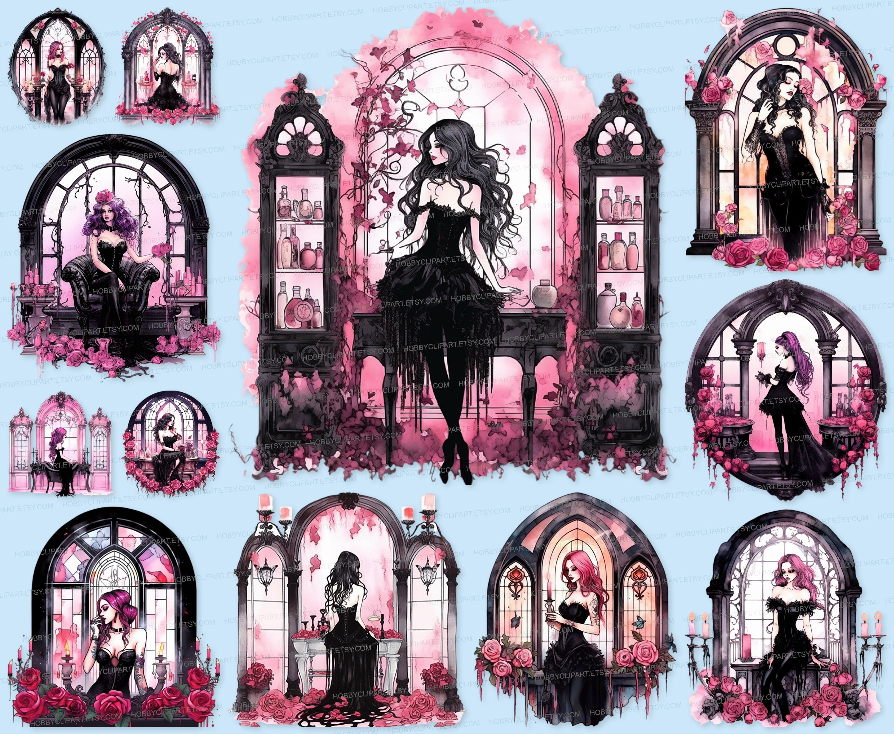 Goth Girl PNG SVG Watercolor Clipart Set Got Girl Sublimation - Etsy