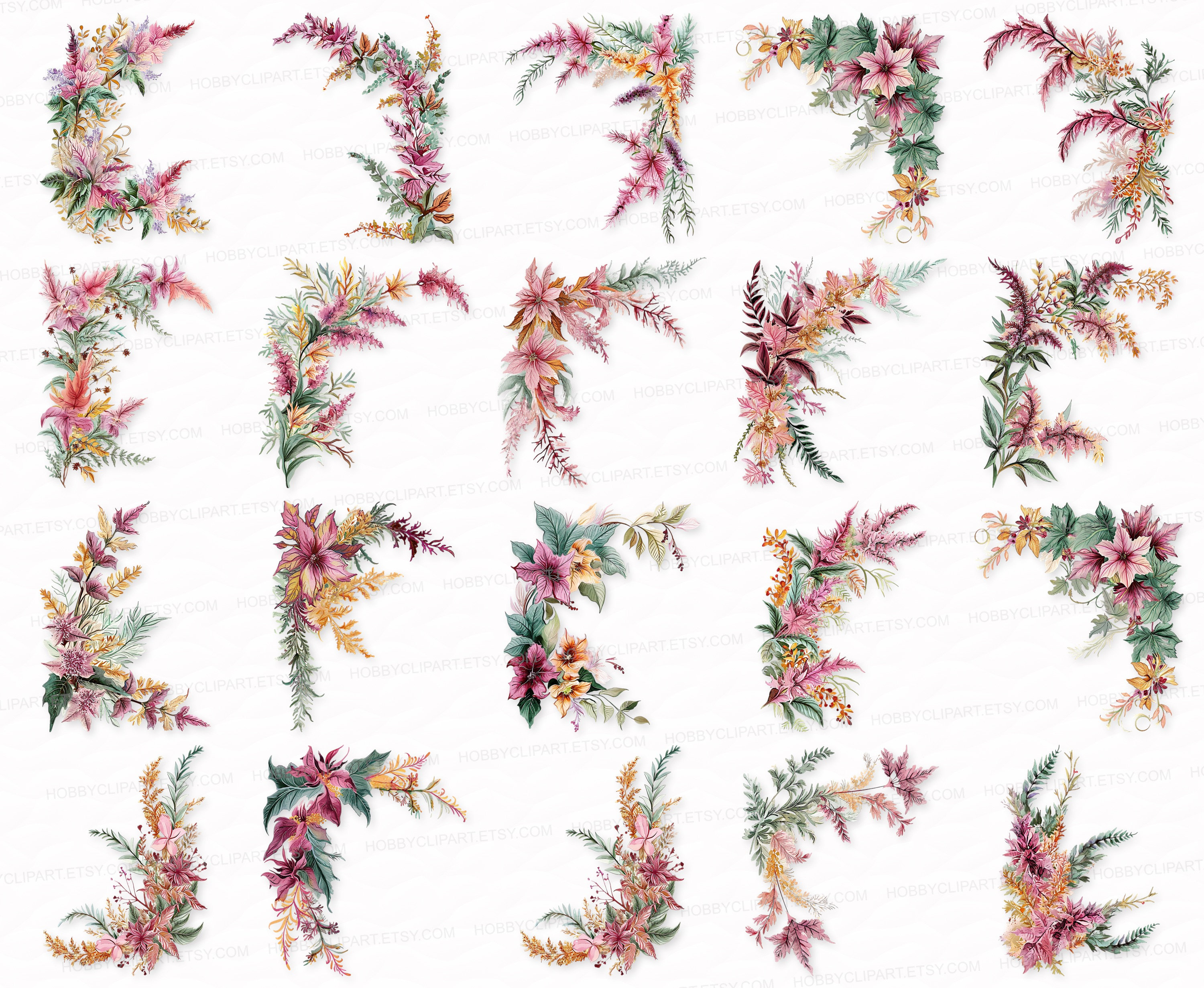 AMARANTH Corner Flower Border PNG SVG Watercolor Clipart Set Flower ...