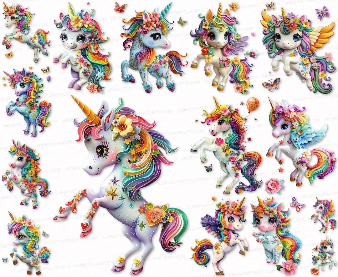Rainbow Unicorn Watercolor Clipart Bundle: PNG, SVG, Sticker Designs ...