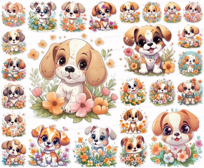 Cute Puppy PNG SVG Clipart Set Puppy Clip Art Puppy Sublimation Digital ...