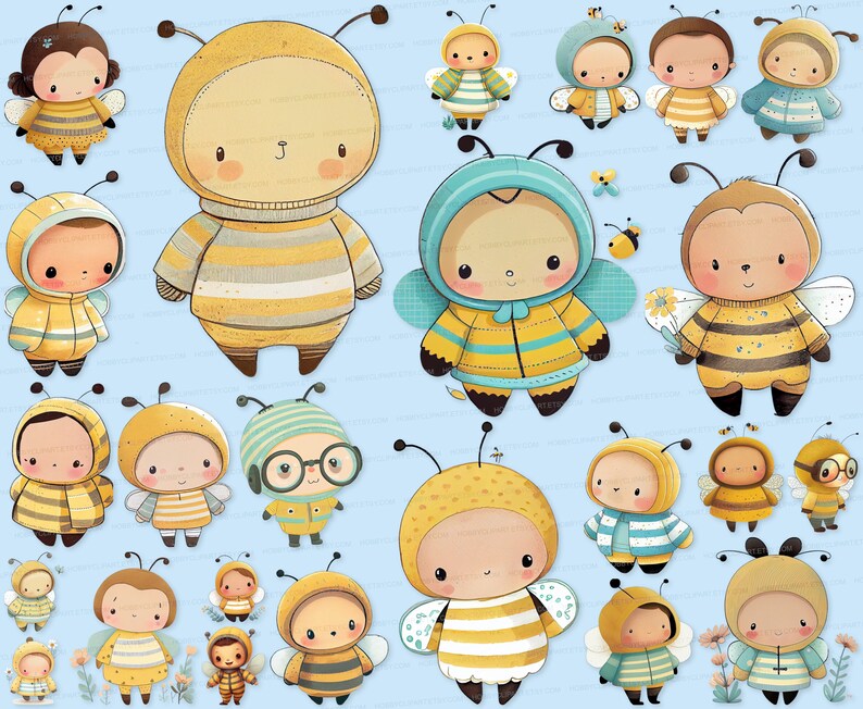 Cute Bee PNG SVG 24 Clipart Pack Transparent Background Digital ...