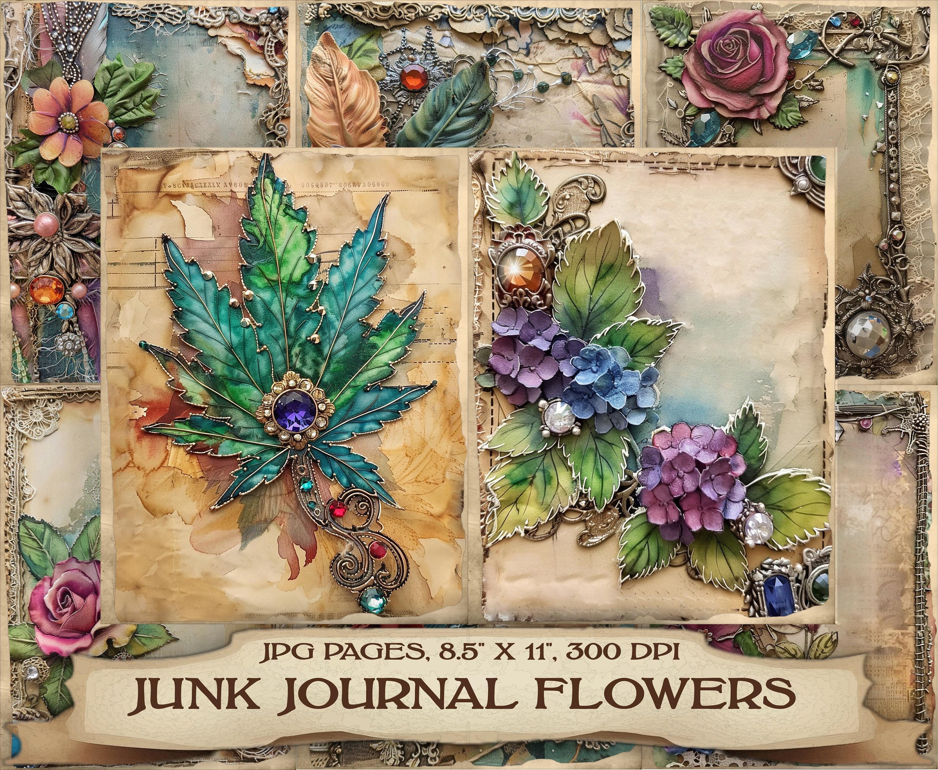 Vintage Flower Digital Junk Journal Pages 30 JPG PDF Scrapbooking Craft ...