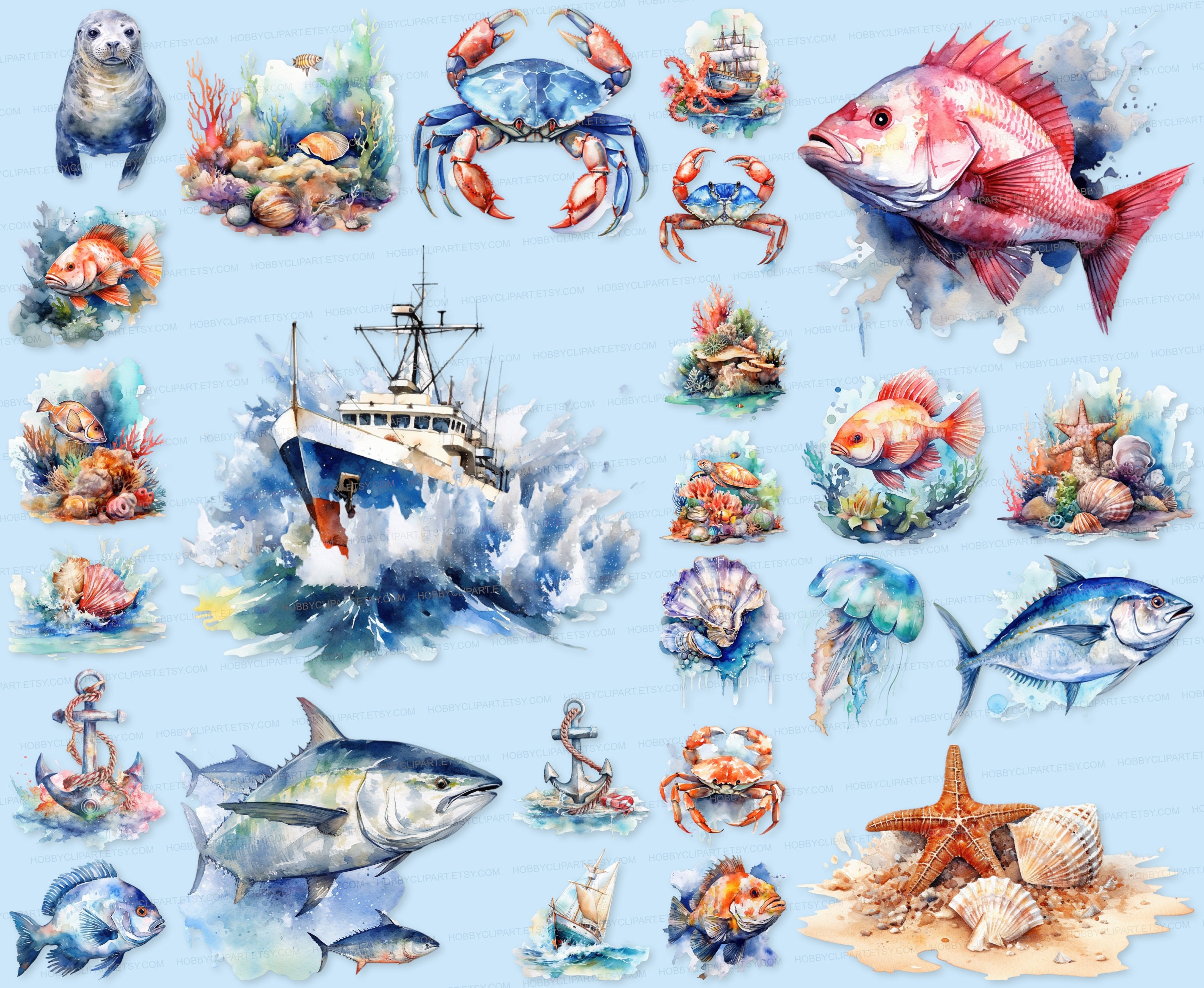 Sea PNG SVG Clipart Set Transparent Background Digital Download ...