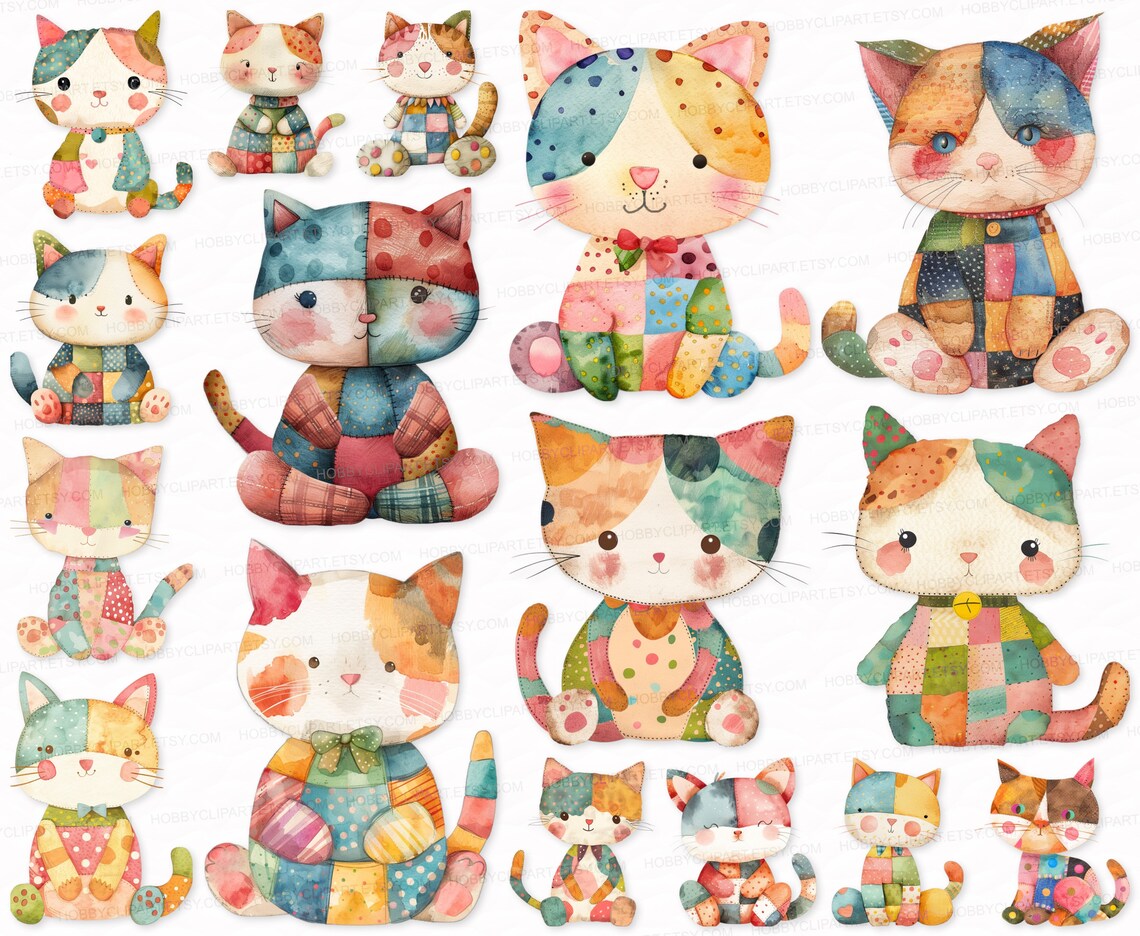Cat Watercolor Clipart Bundle 25 PNG SVG Stickers Patchwork Sublimation ...