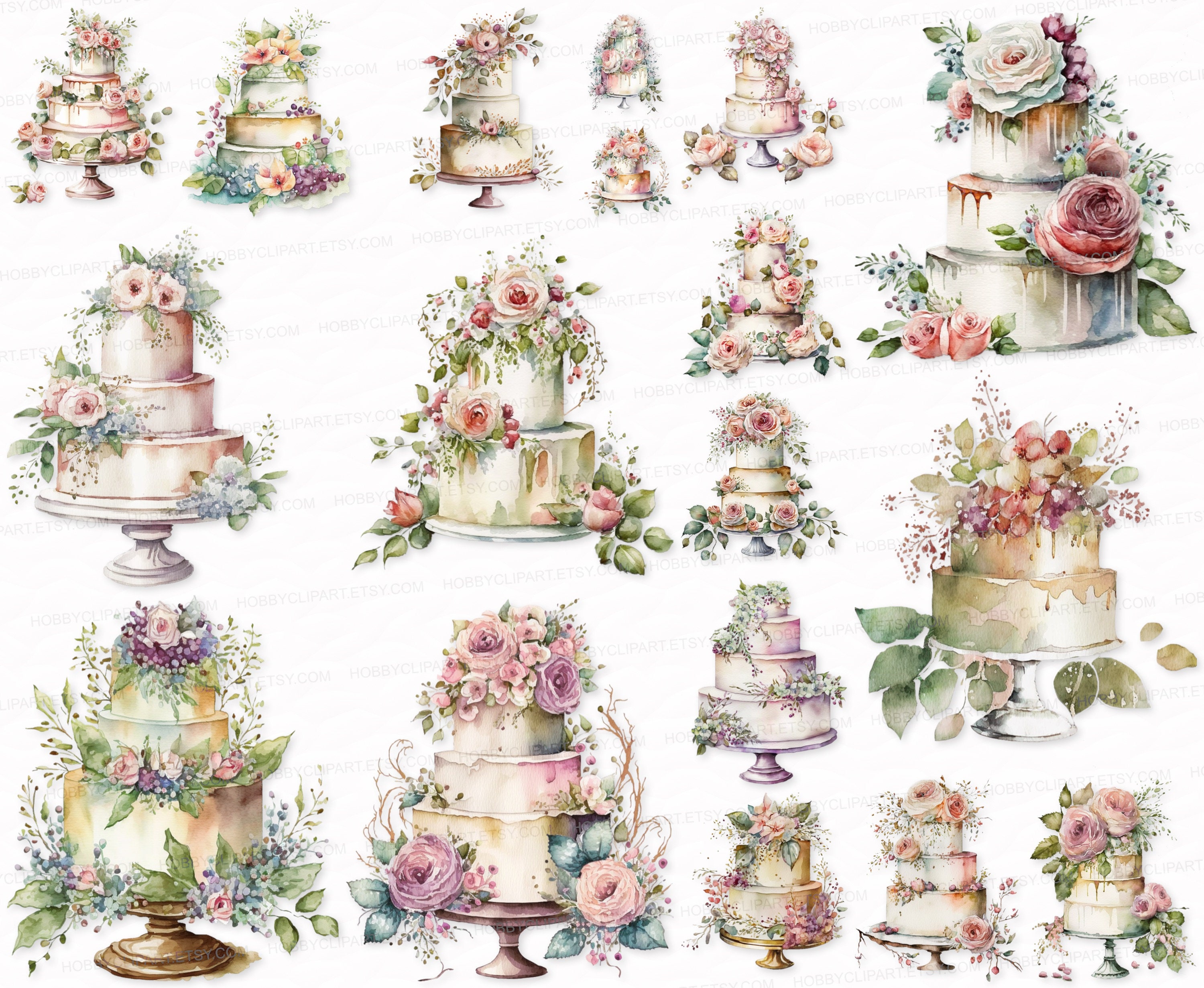 Floral Wedding Cake Clipart 18 PNG SVG Bundle Flower Watercolor ...
