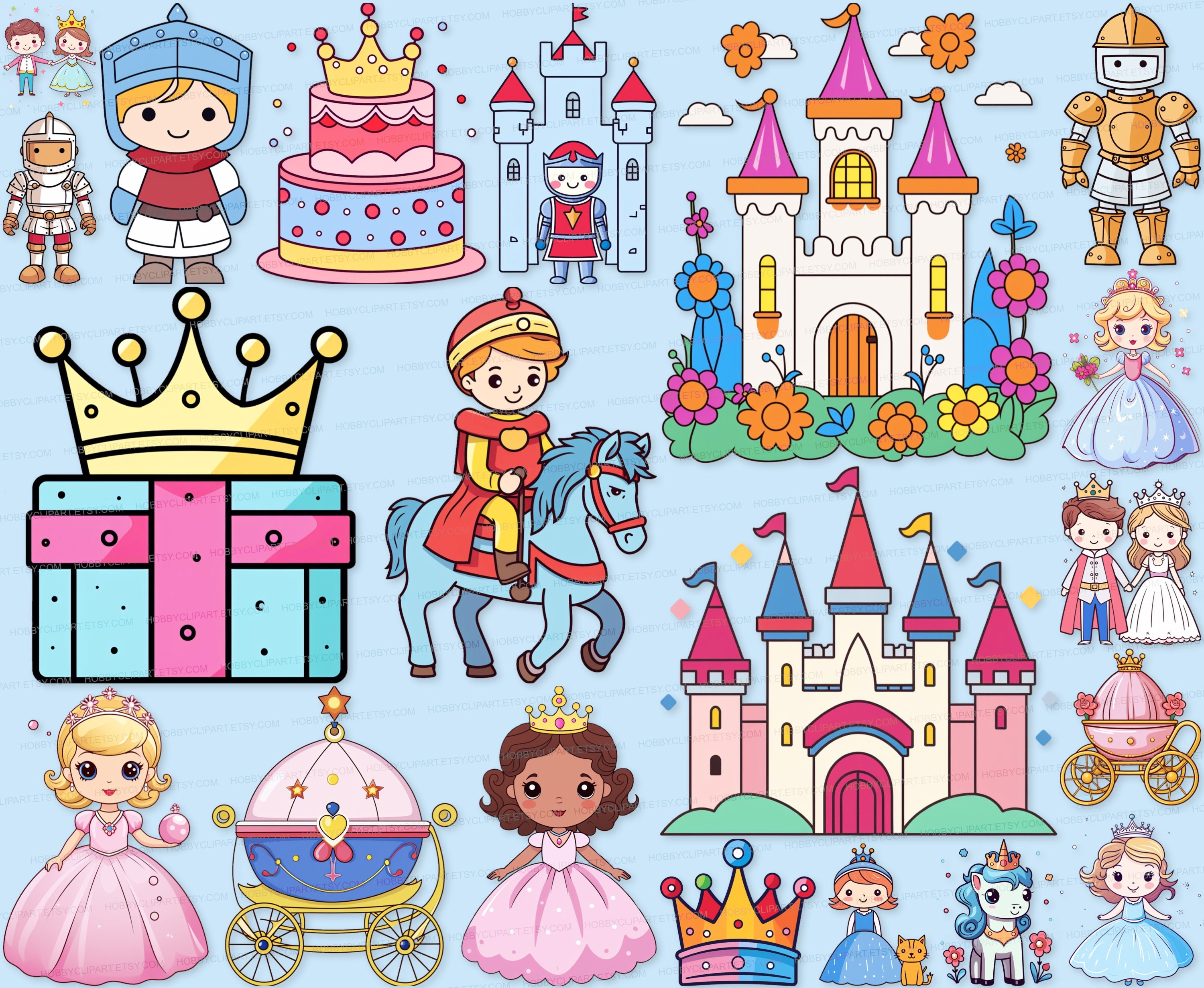 Fairytale Clipart Bundle: Princess, Prince, Castle (PNG SVG Digital ...