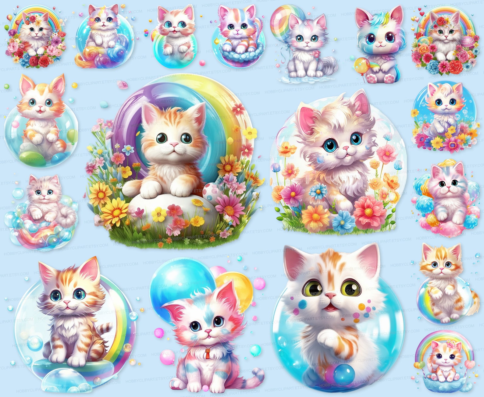 Colorful Kitten PNG SVG Watercolor Clipart Set Rainbow Kitten Clip Art ...