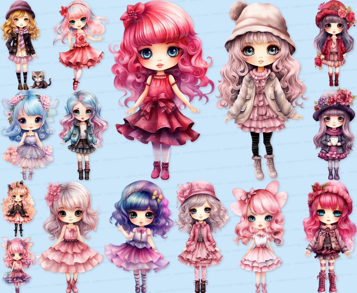 Cute Doll PNG SVG Bundle Watercolor Clip Art 22 Clipart Sublimation ...