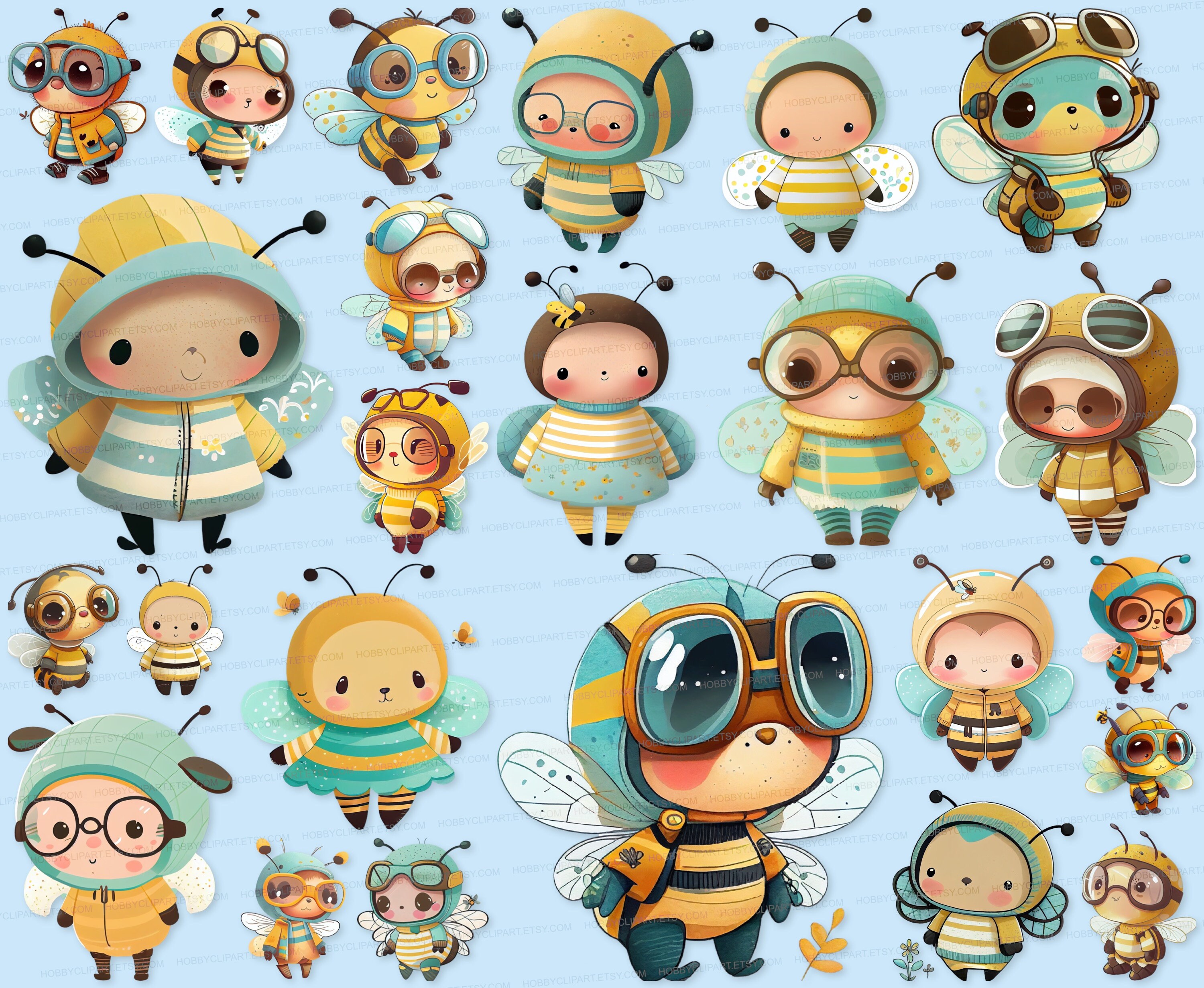 Cute Bee PNG SVG Clipart Pack Transparent Background Digital Download ...