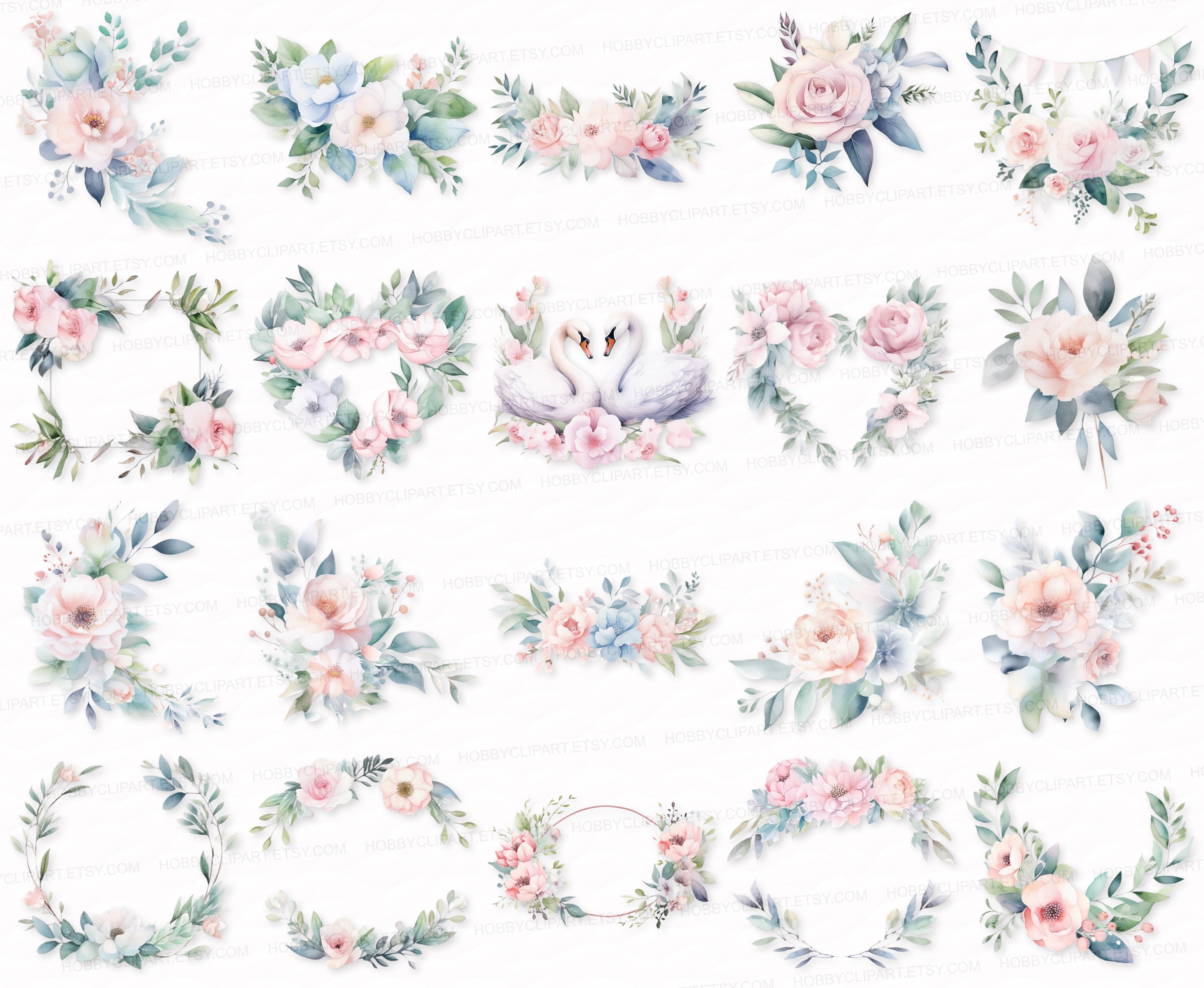 Pastel Floral Clipart: PNG, SVG Borders & Frames (25 Piece) - Etsy