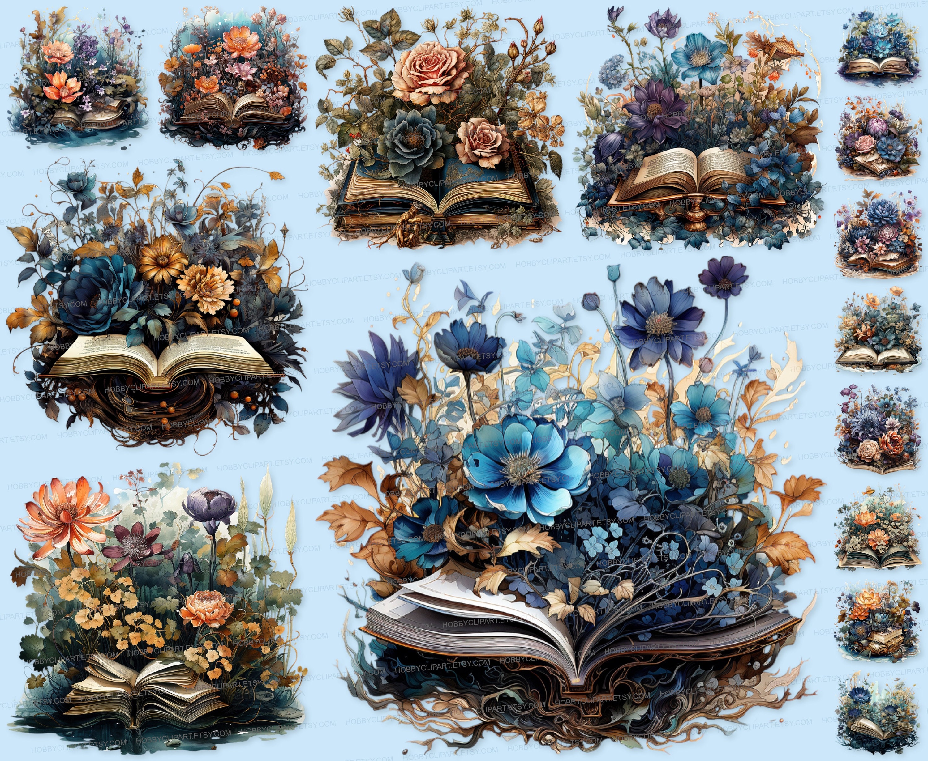 Flower Open Book PNG SVG Clipart Set Vintage Flower Book Clip - Etsy