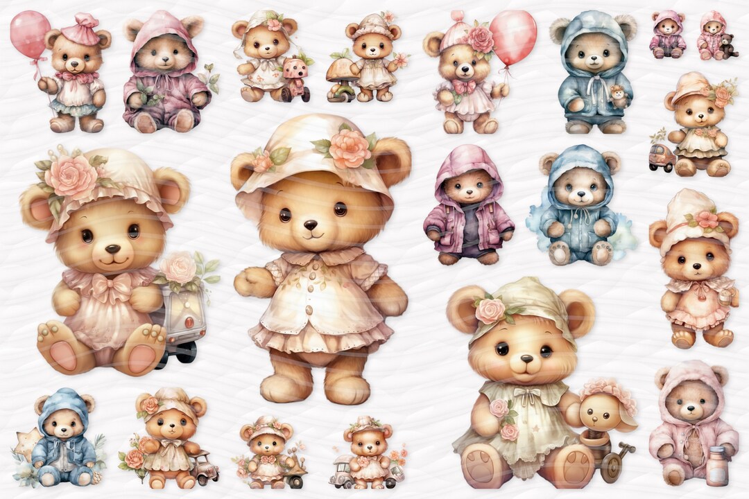 Teddy Bear Clipart Set: PNG SVG EPS, Commercial Use (digital Download ...