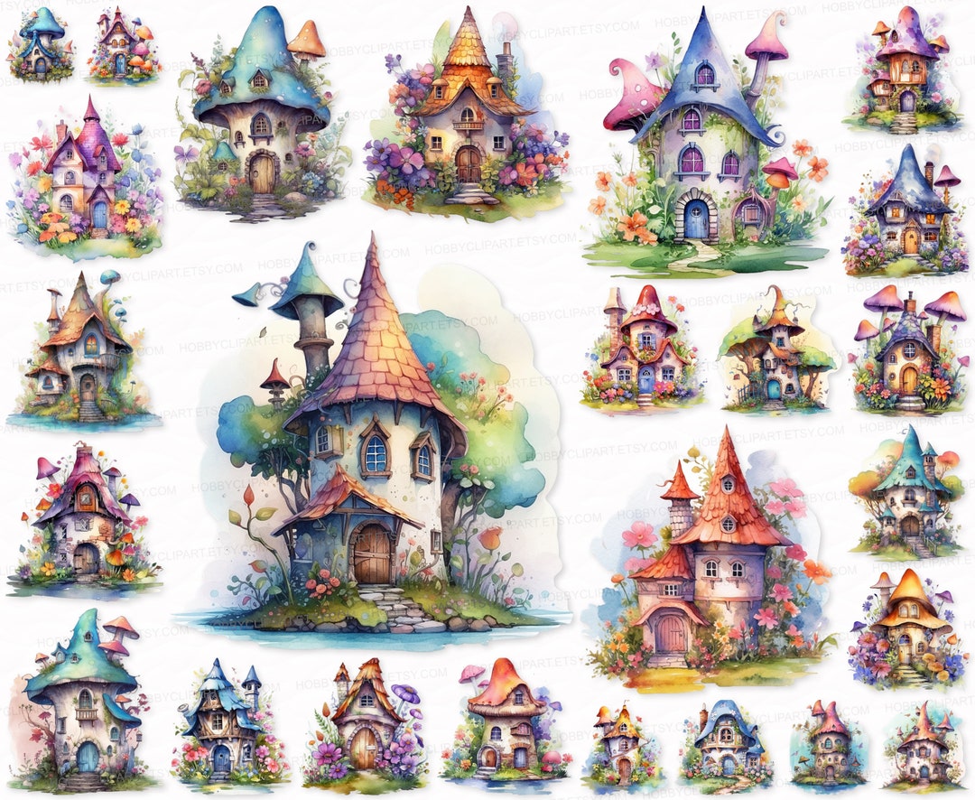 Fairy Mushroom House PNG SVG Watercolor Clipart Set Mushroom - Etsy