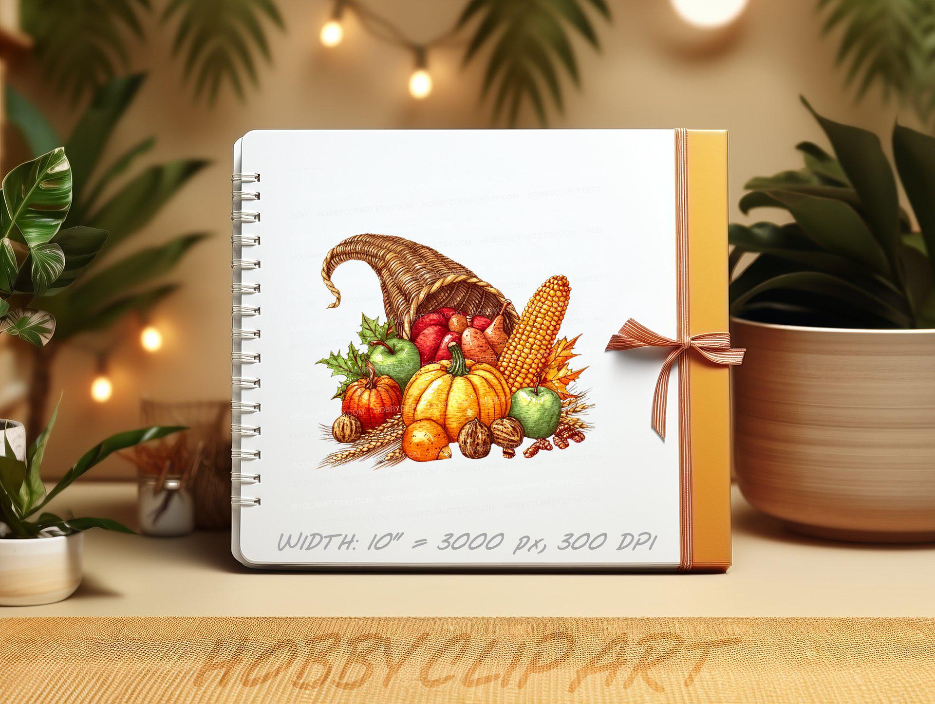 Watercolor Cornucopia Clipart: Thanksgiving Harvest PNG SVG Bundle ...