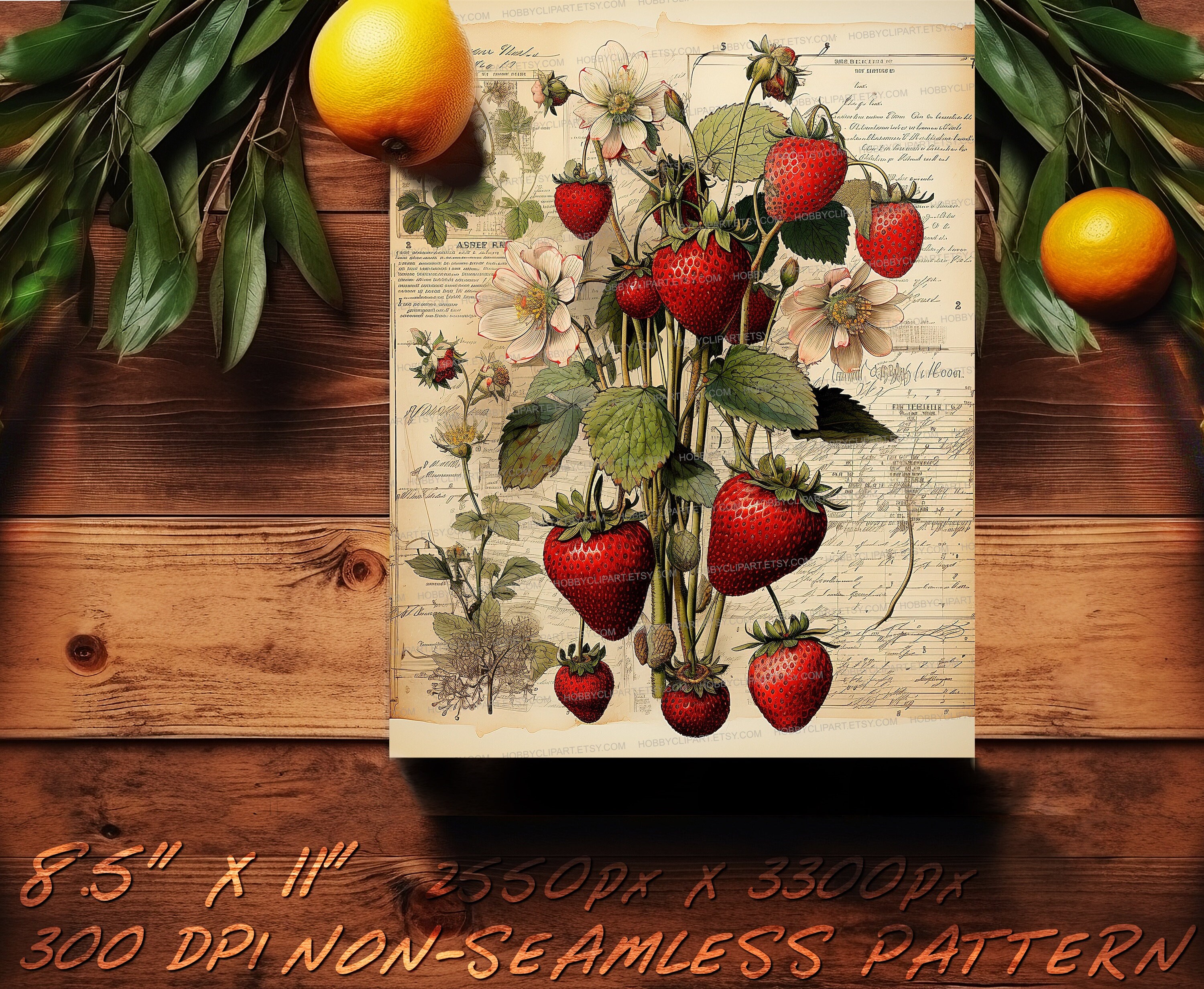 25 Vintage Strawberries Digital Paper Junk Journal Kit Scrapbook Papers ...