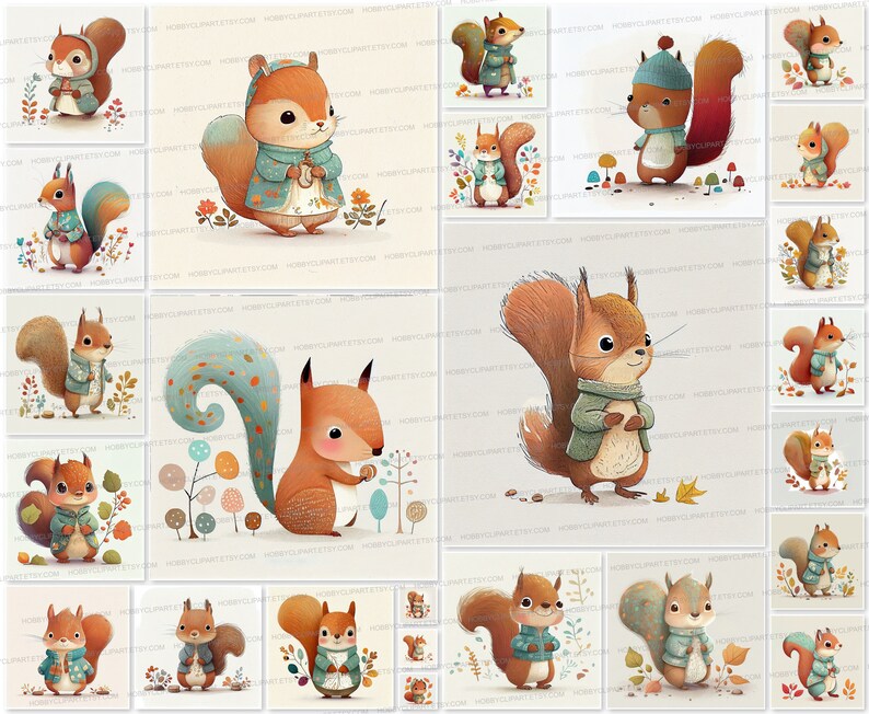 25 Squirrel Watercolor Clipart JPG Junk Journal Kit Scrapbook Papers ...