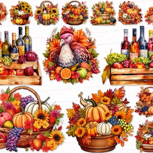Watercolor Thanksgiving Clipart Set: Fall Harvest Illustrations (PNG ...