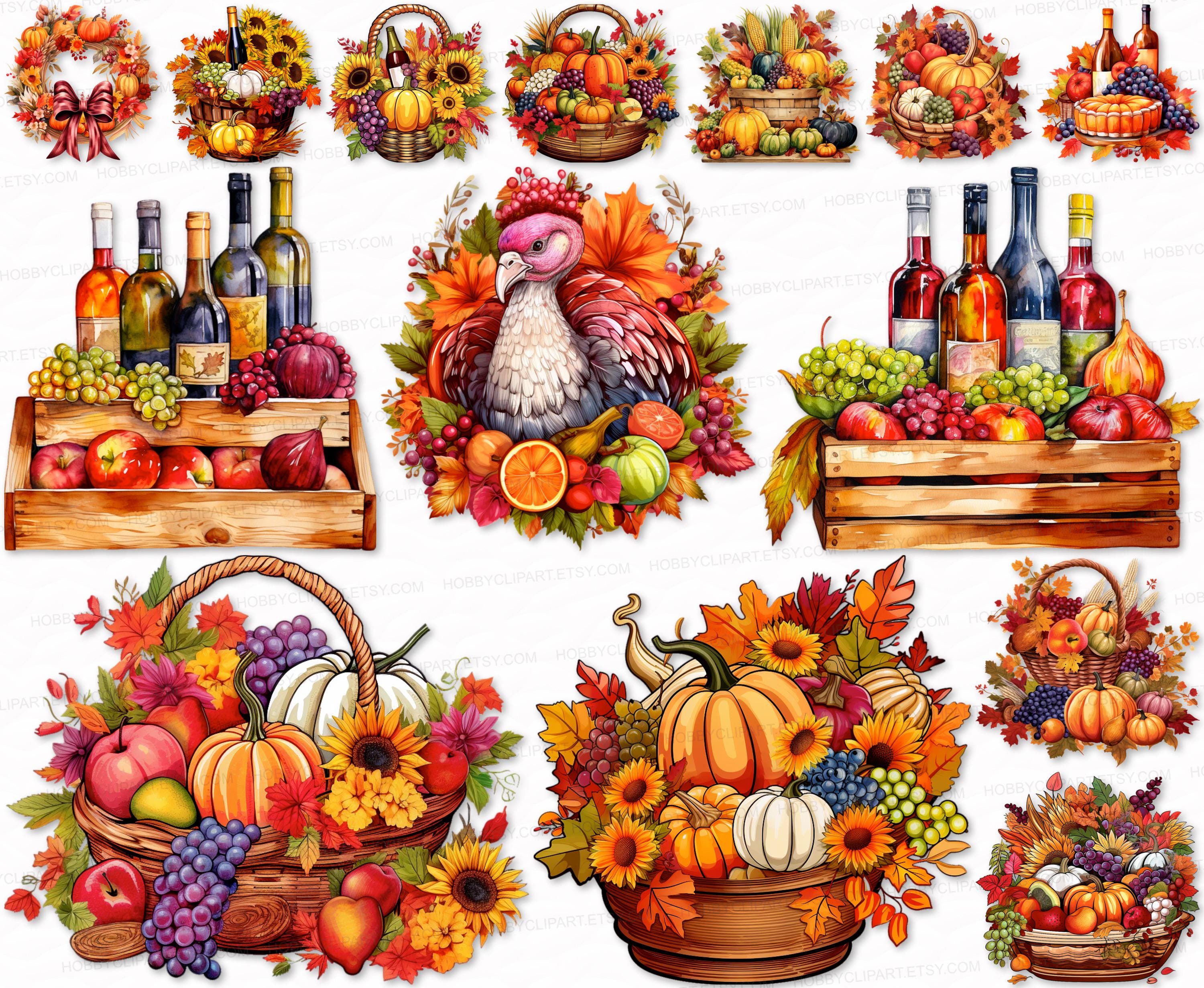 Thanksgiving PNG SVG Bundle 30 Watercolor Clipart Set Printable Image ...