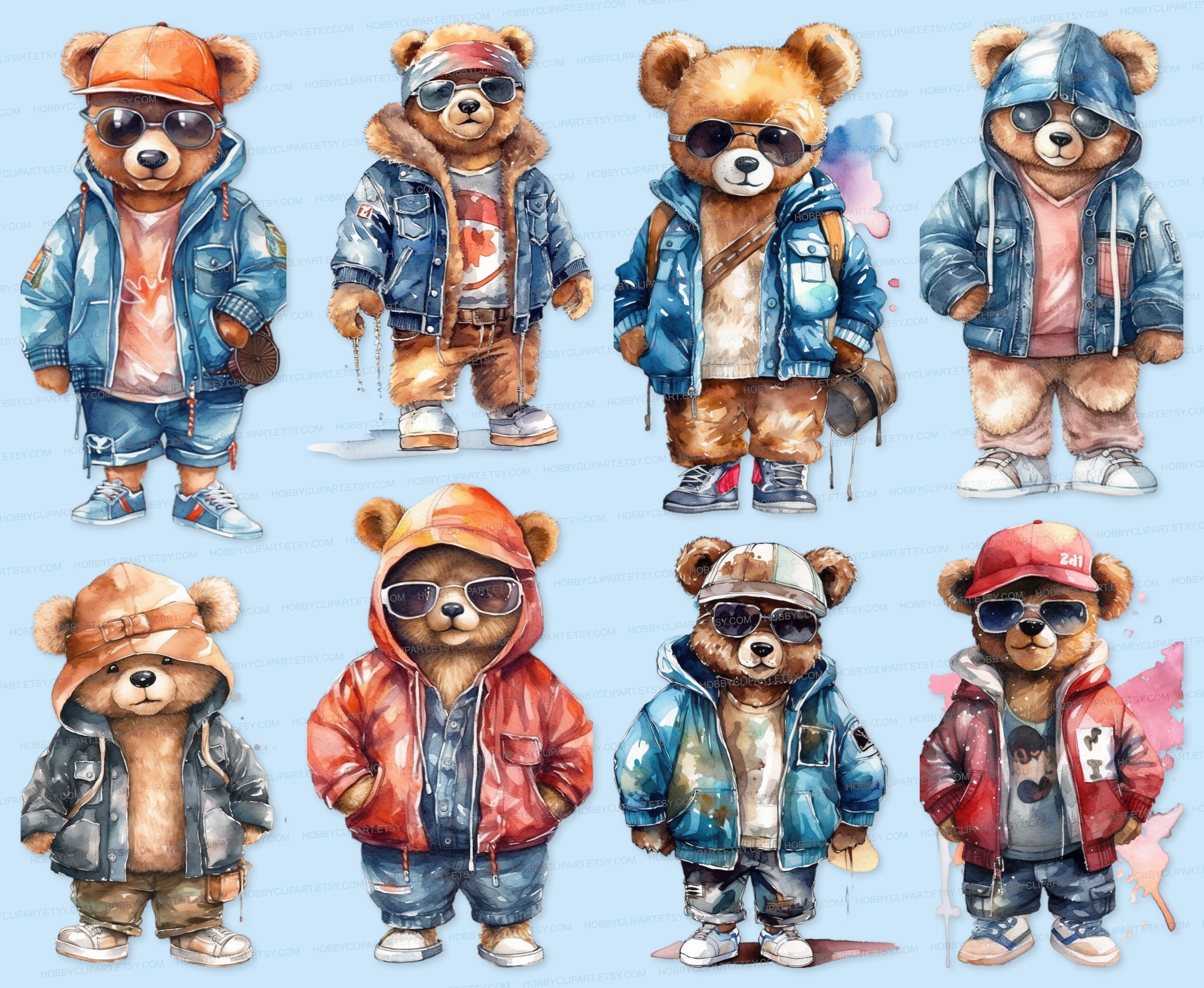 Teddy Bear PNG SVG Watercolor Clip Art Set Cool Teddy Bear - Etsy