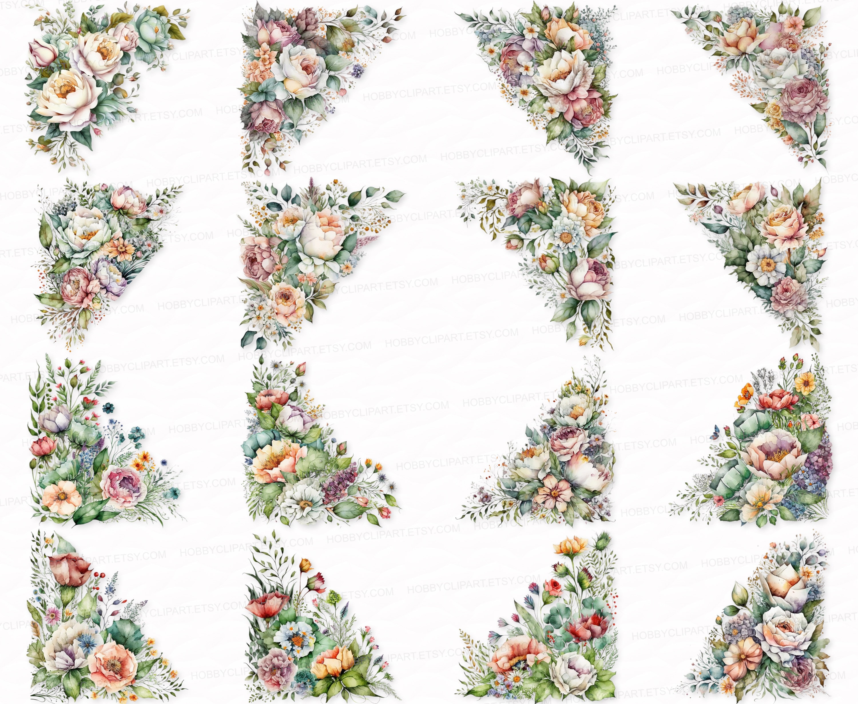 Corner Flower Border PNG SVG Watercolor Clipart Set Flower Stickers ...